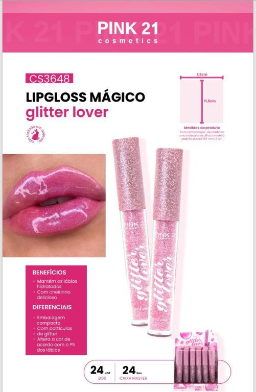 GLOSS MÁGICO GLITTER LOVER C/ 24 UN - PINK 21 | emakebrasil