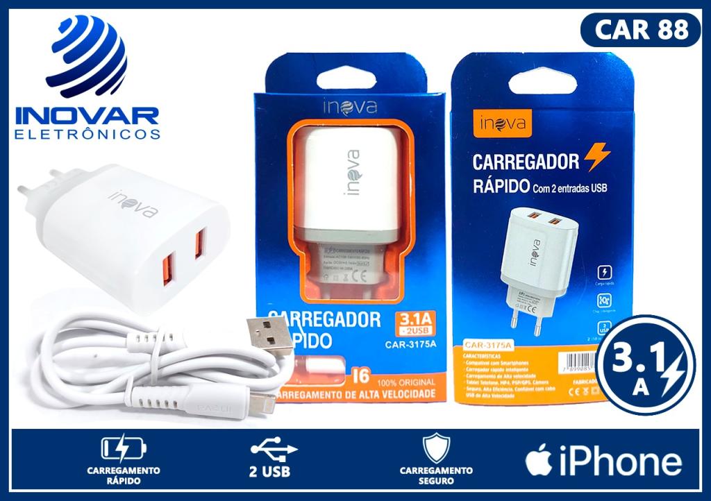 CAR 88 CARREGADOR 3.1A 2 SAIDAS USB CABO SEPARADO TIPOC CAR-5245C NEW ...